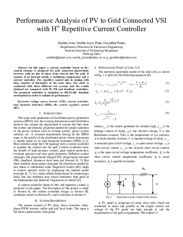 (PDF) Performance Analysis of PV to Grid Connected VSI with H ∞ Repetitive Current Controller