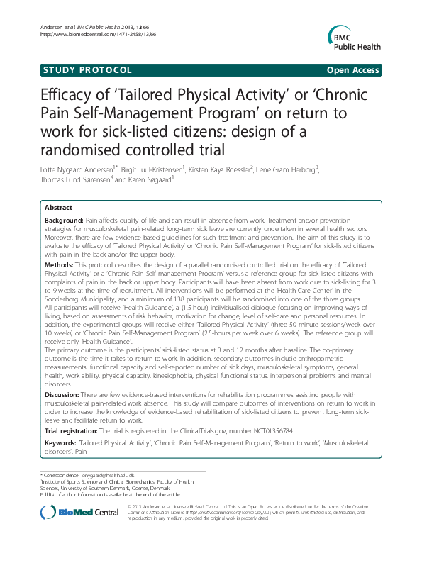 Efficacy of ‘Tailored Physical Activity’ or ‘Chronic Pain Self ...
