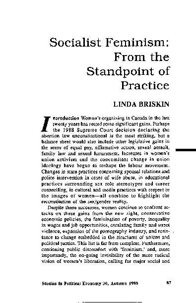 (PDF) Socialist Feminism: From the Standpoint of Practice