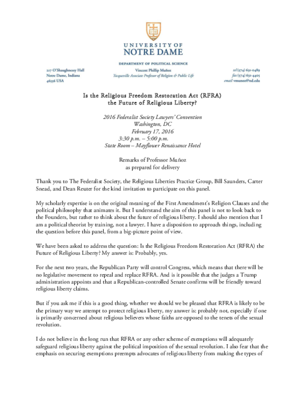 (PDF) Is the Religious Freedom Restoration Act (RFRA) the Future of ...