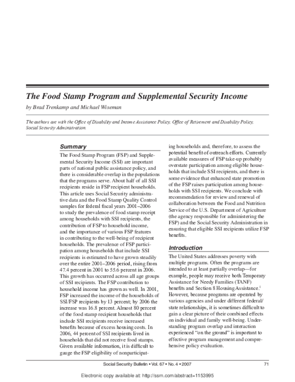 (PDF) The Food Stamp Program and Supplemental Security Income