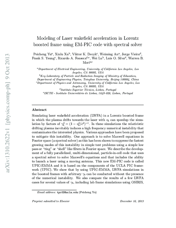 (PDF) Modeling of laser wakefield acceleration in Lorentz boosted frame using EM-PIC code with ...