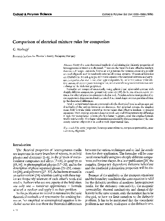 (PDF) Comparison of electrical mixture rules for composites
