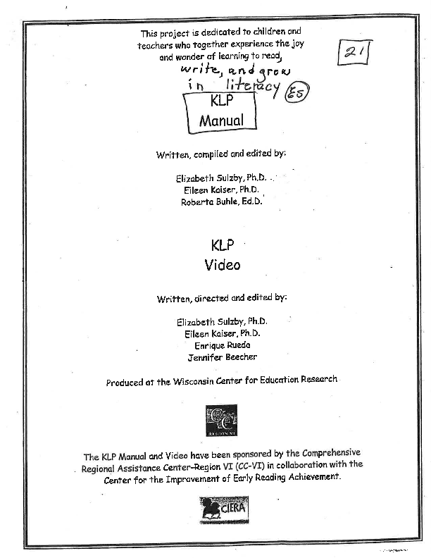 (PDF) KLP Kindergarten Literature Program Manual