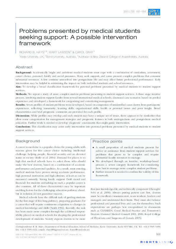 (PDF) Problems presented by medical students seeking support: A ...