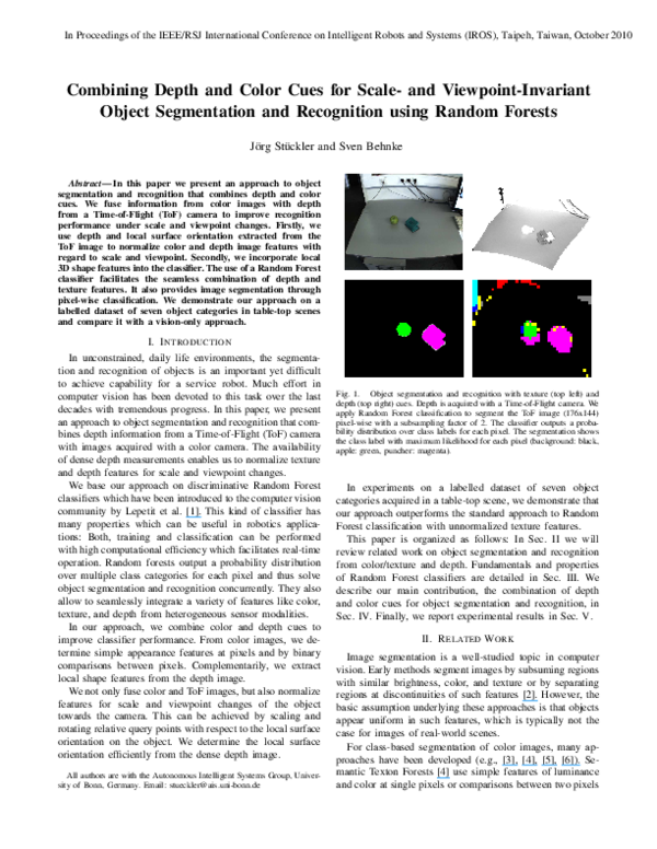 Pdf Combining Depth And Color Cues For Scale And Viewpoint Invariant Object Segmentation And
