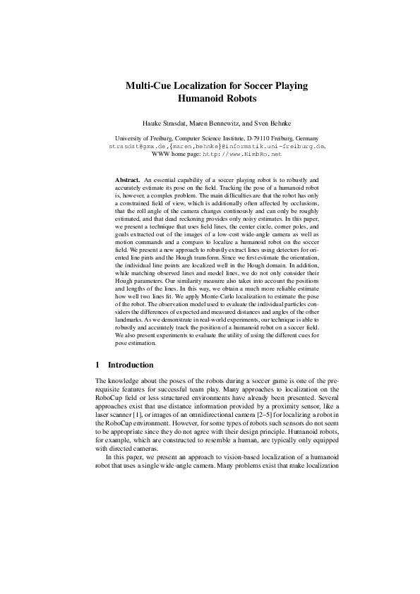 (PDF) Multi-cue Localization for Soccer Playing Humanoid Robots