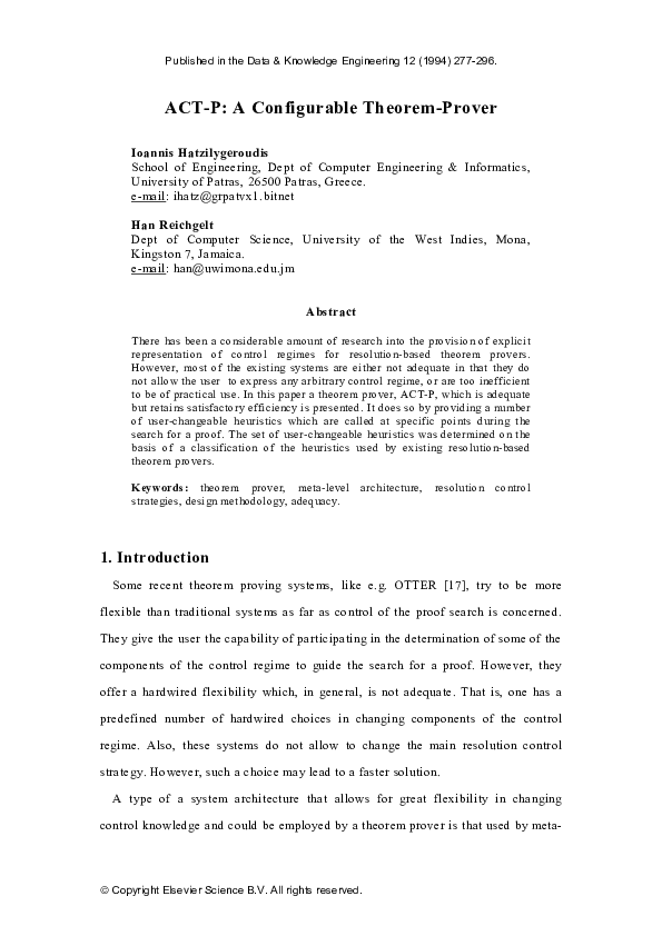 (PDF) ACT-P: A configurable theorem-prover