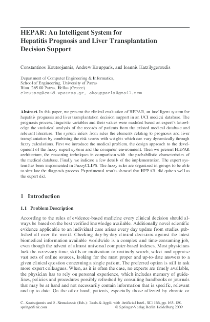(PDF) HEPAR: An Intelligent System for Hepatitis Prognosis and Liver ...