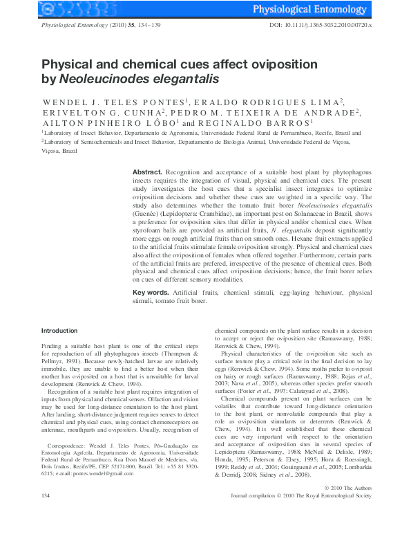 (PDF) Physical and chemical cues affect oviposition by Neoleucinodes ...