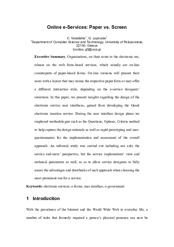 (PDF) Online e-Services: Paper vs. Screen