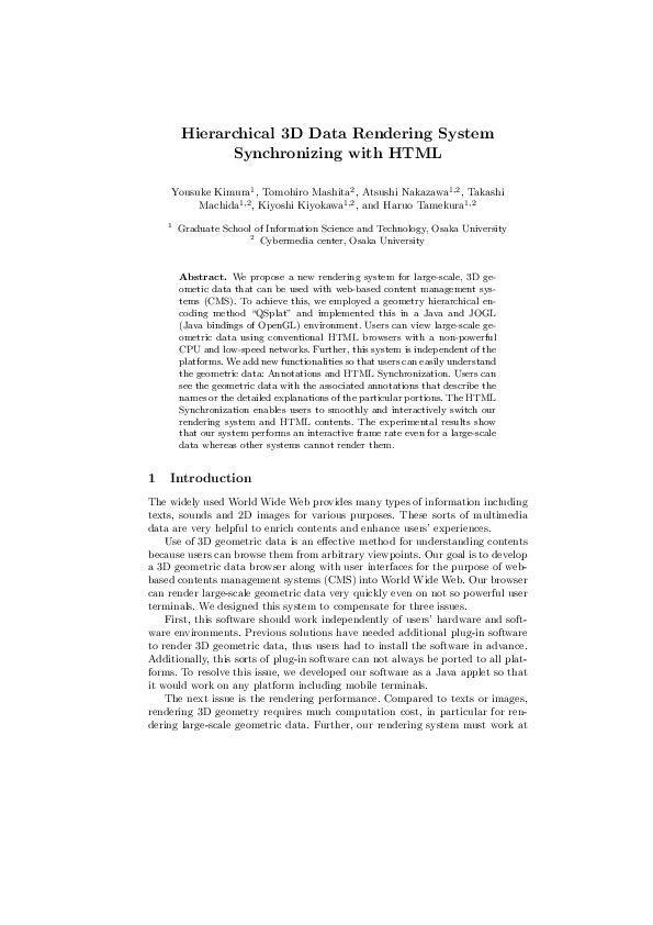 Pdf Hierarchical 3d Data Rendering System Synchronizing With Html