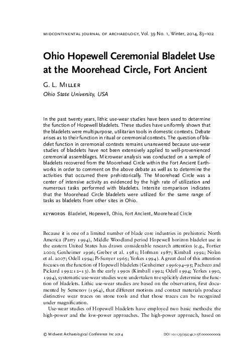 (PDF) Ohio Hopewell Ceremonial Bladelet Use at the Moorehead Circle ...