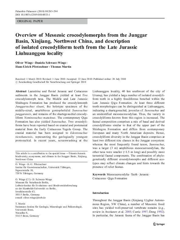 (PDF) Basal Crocodyliforms From the Lower Cretaceous Tugulu Group ...