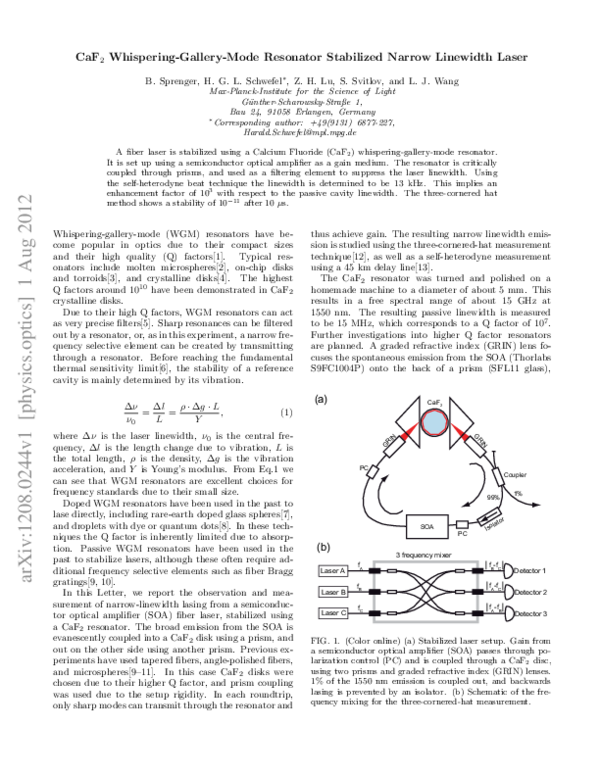 (PDF) CaF2 Whispering-Gallery-Mode Resonator Stabilized Narrow ...