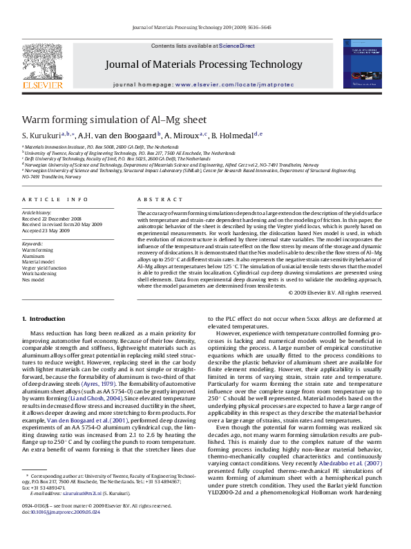 (PDF) Warm forming simulation of Al–Mg sheet