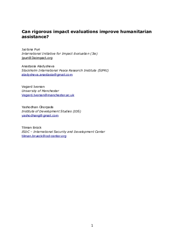 (DOC) Can rigorous impact evaluations improve humanitarian assistance?