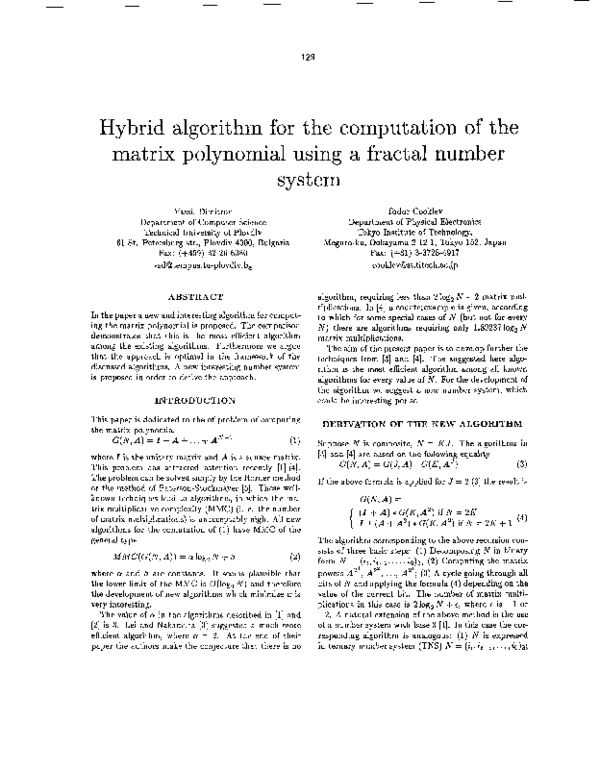 (PDF) Hybrid Algorithm for the Computation of the Matrix Polynomial using a Fractal Number System
