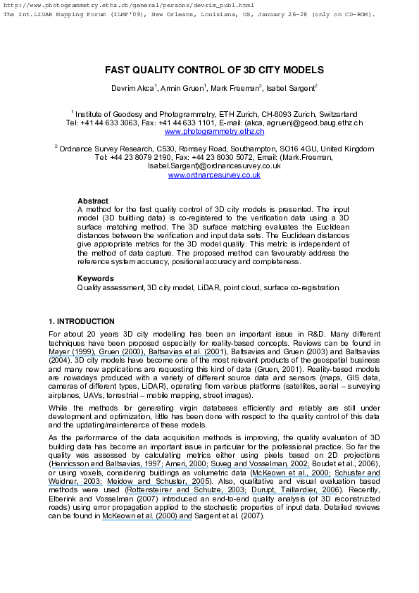 (PDF) Fast quality control of 3D city models