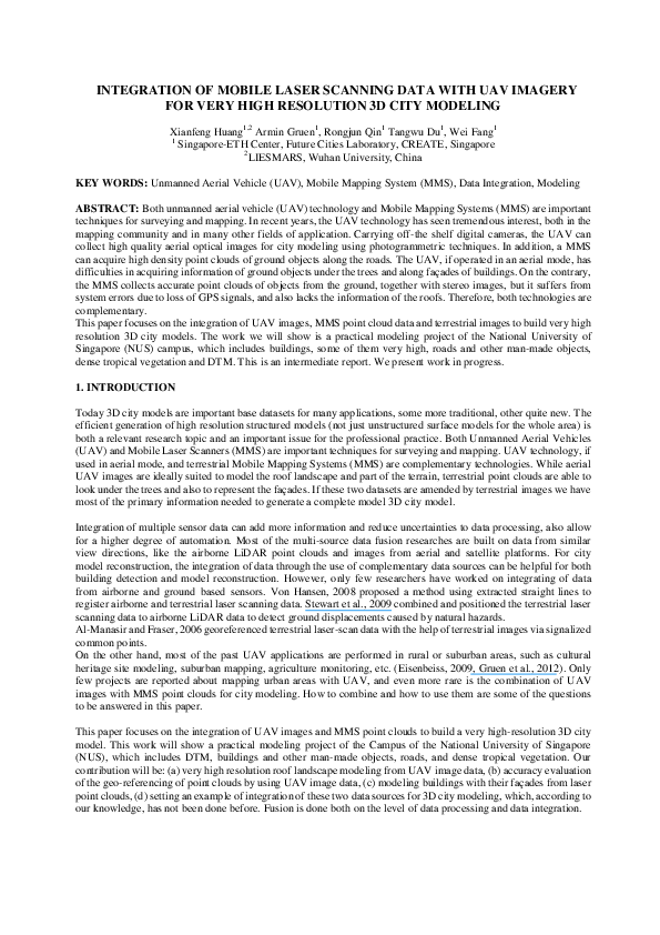 Pdf Integration Of Mobile Laser Scanning Data With Uav Imagery For