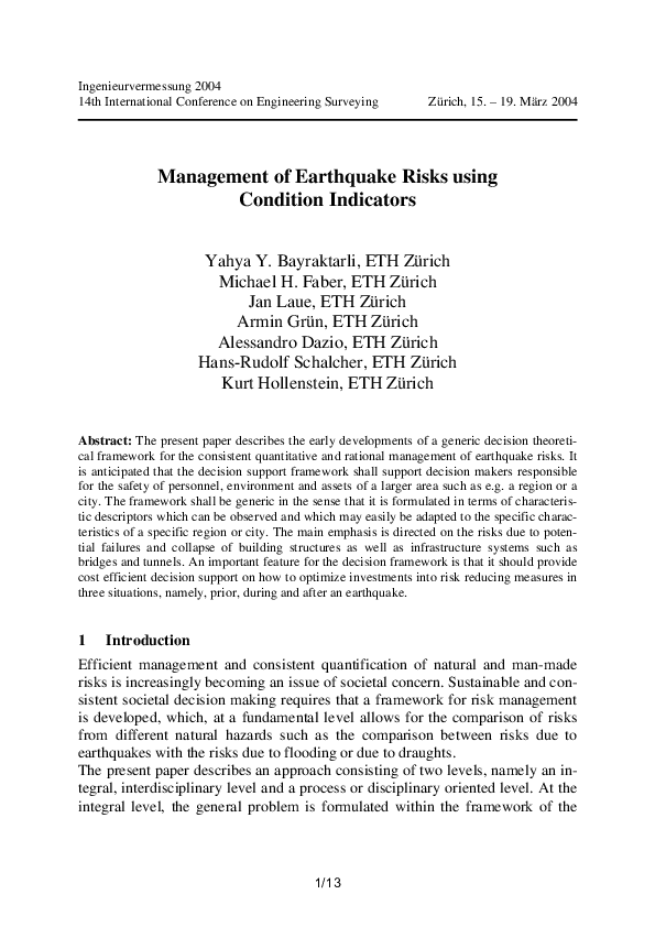 (PDF) Management of Earthquake Risks using Condition Indicators