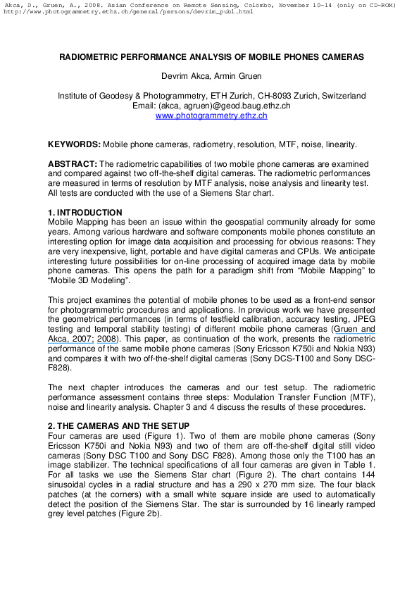 (PDF) Radiometric performance analysis of mobile phones cameras
