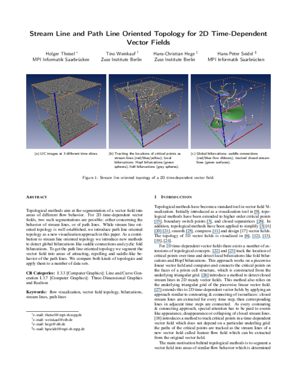 (PDF) Stream line and path line oriented topology for 2D time-dependent vector fields