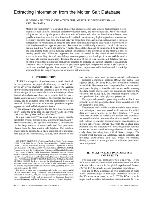 (PDF) Extracting information from the molten salt database