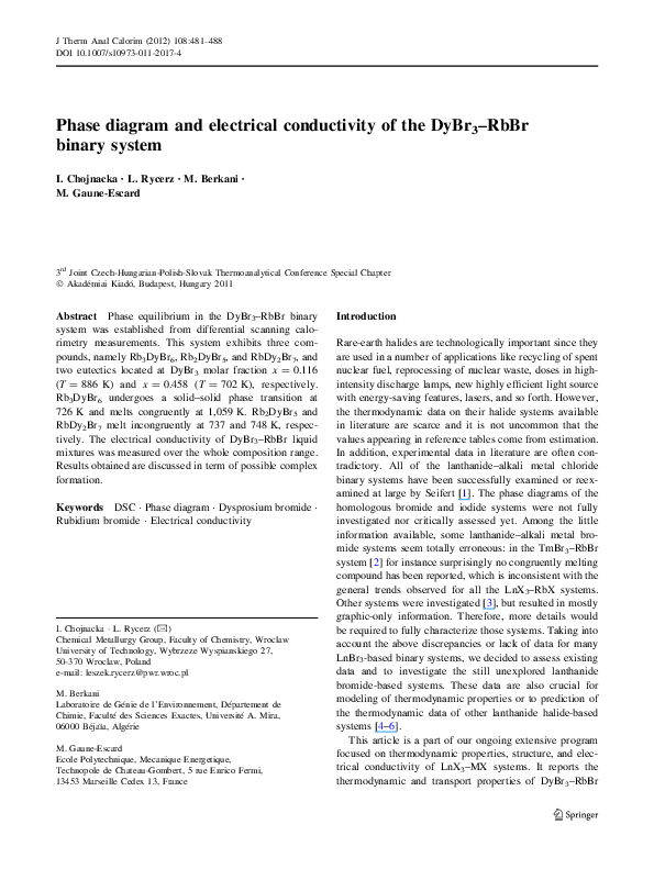(PDF) Phase diagram and electrical conductivity of the CeBr 3 –CsBr ...