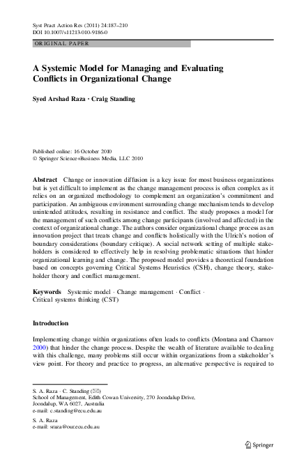 (PDF) A Systemic Model for Managing and Evaluating Conflicts in ...