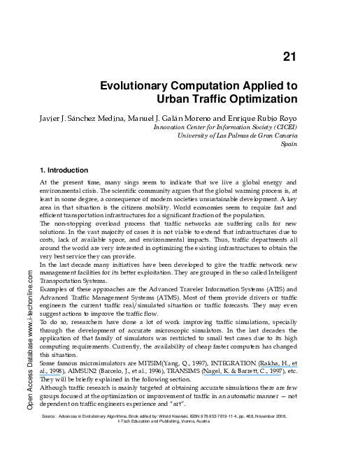 Pdf Evolutionary Computation Applied To Urban Traffic Optimization