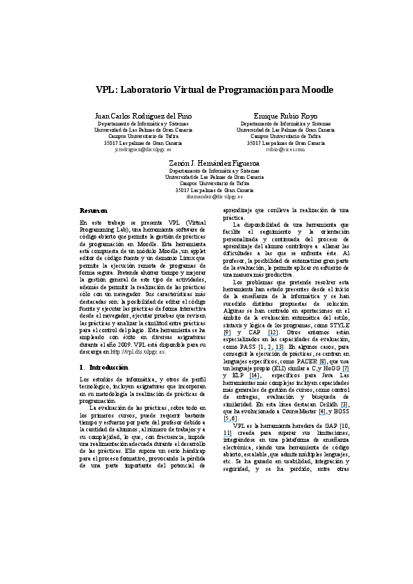 (PDF) VPL: Laboratorio Virtual de Programación para Moodle