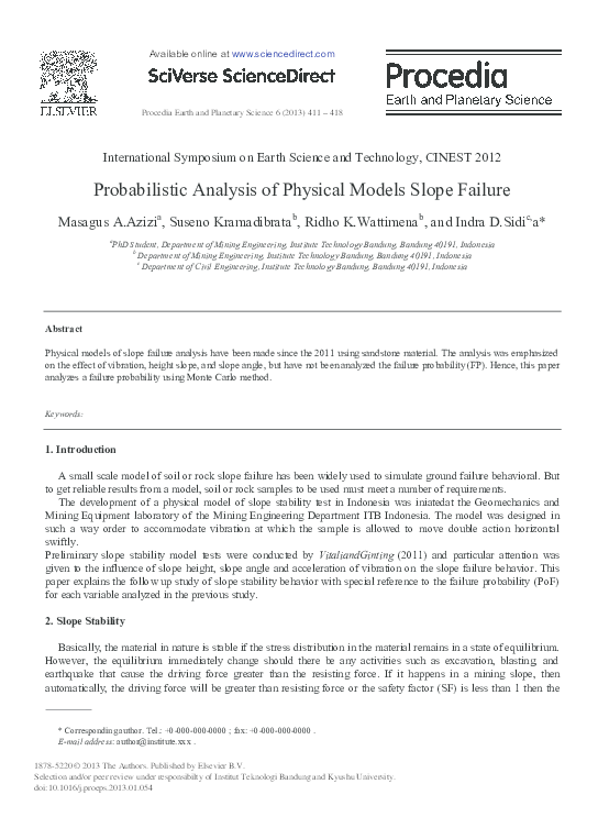 (PDF) Probabilistic Analysis of Physical Models Slope Failure
