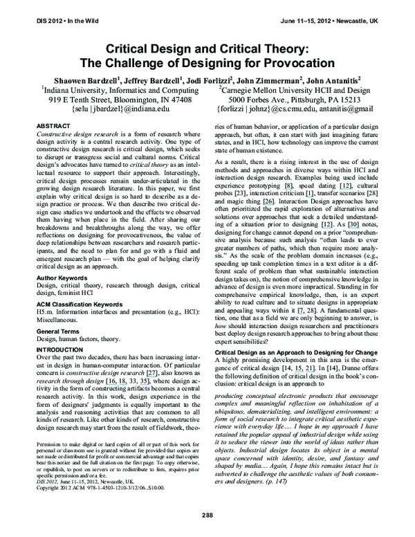 (PDF) Critical design and critical theory: the challenge of designing ...