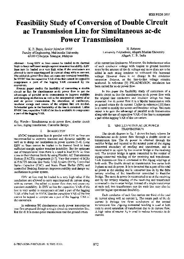 (PDF) Feasibility Study of Conversion of Double Circuit ac Transmission ...