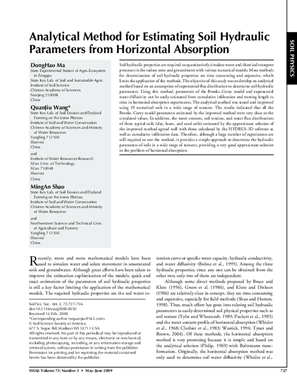 (PDF) Analytical method for estimating soil hydraulic parameters from horizontal absorption