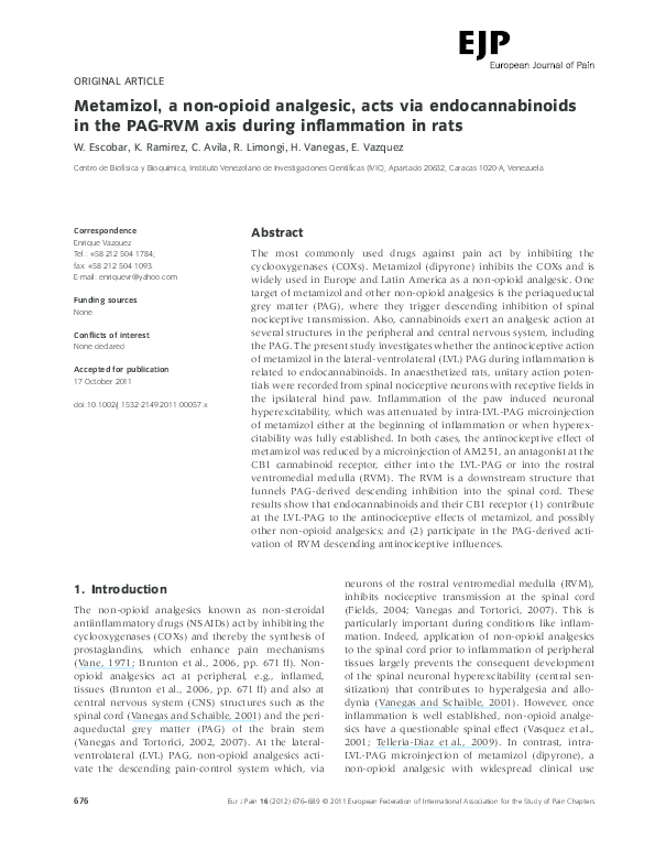 (PDF) Metamizol, a non-opioid analgesic, acts via endocannabinoids in ...