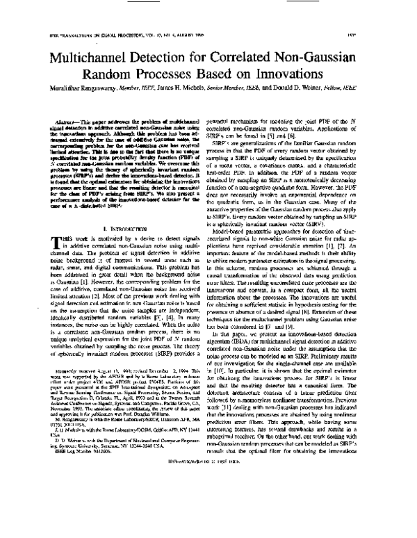 (PDF) Multichannel detection for correlated non-Gaussian random processes based on innovations