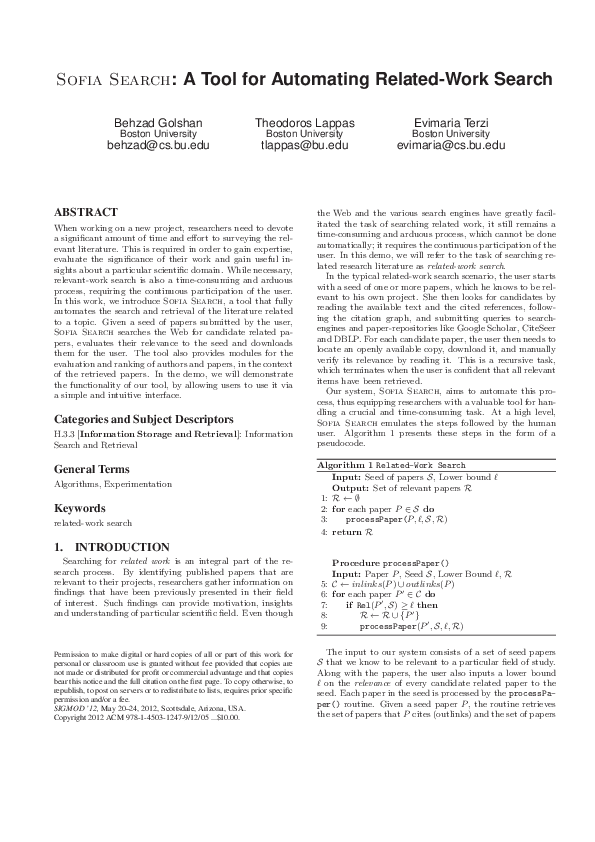 (PDF) SOFIA SEARCH: a tool for automating related-work search