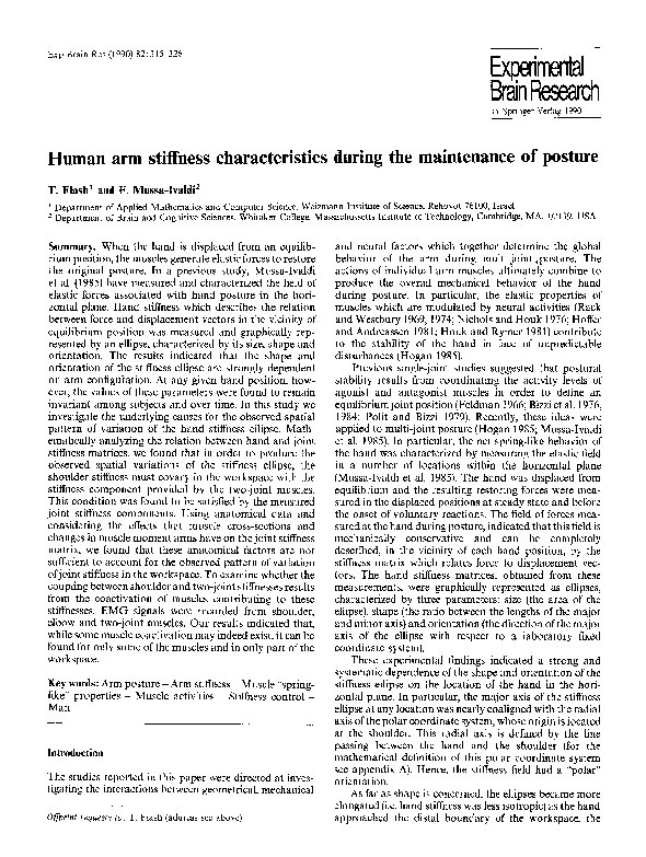 Pdf Human Arm Stiffness Characteristics During The Maintenance Of Posture