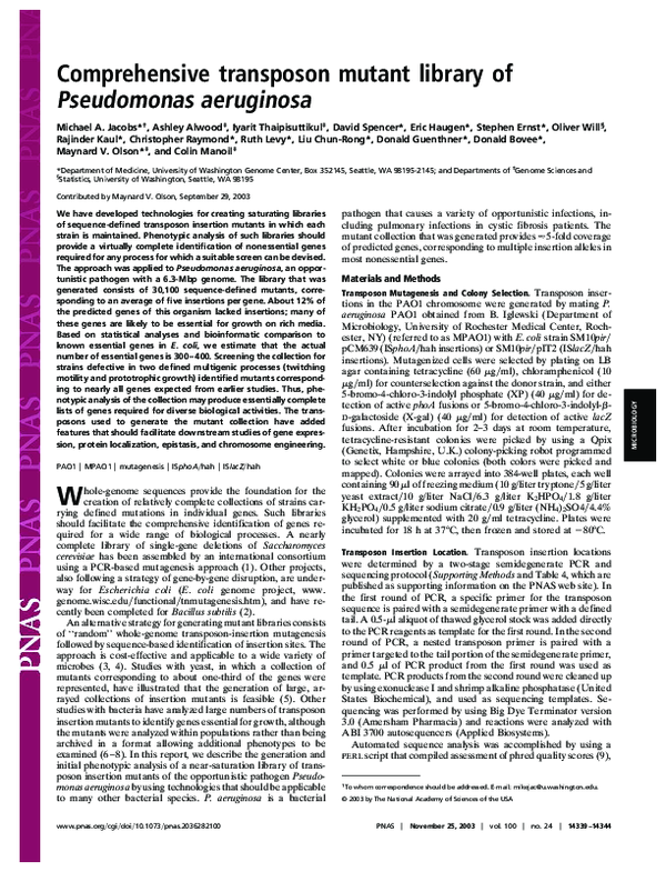 (PDF) Comprehensive transposon mutant library of Pseudomonas aeruginosa