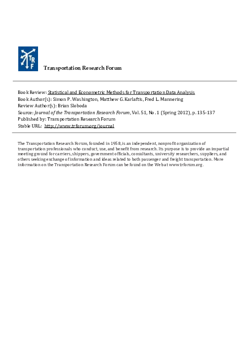 (PDF) Statistical and Econometric Methods for Transportation Data Analysis:Statistical and ...