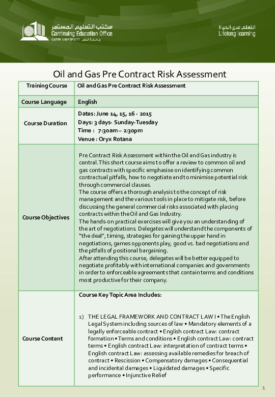 (PDF) Oil and Gas Pre Contract Risk Assessment