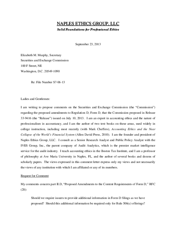 (PDF) Comment Letter to the SEC Regarding Proposed Amendments to ...