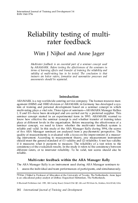 (PDF) Reliability testing of multi-rater feedback