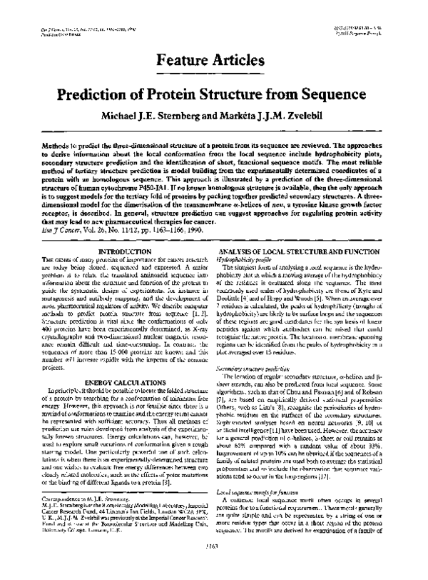 (PDF) Prediction of protein structure from sequence