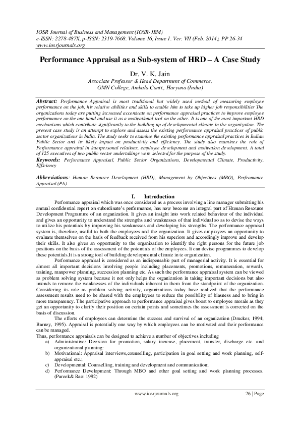 (PDF) Performance Appraisal as a Sub-system of HRD – A Case Study