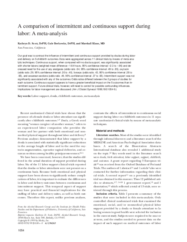 (PDF) A comparison of intermittent and continuous support during labor ...