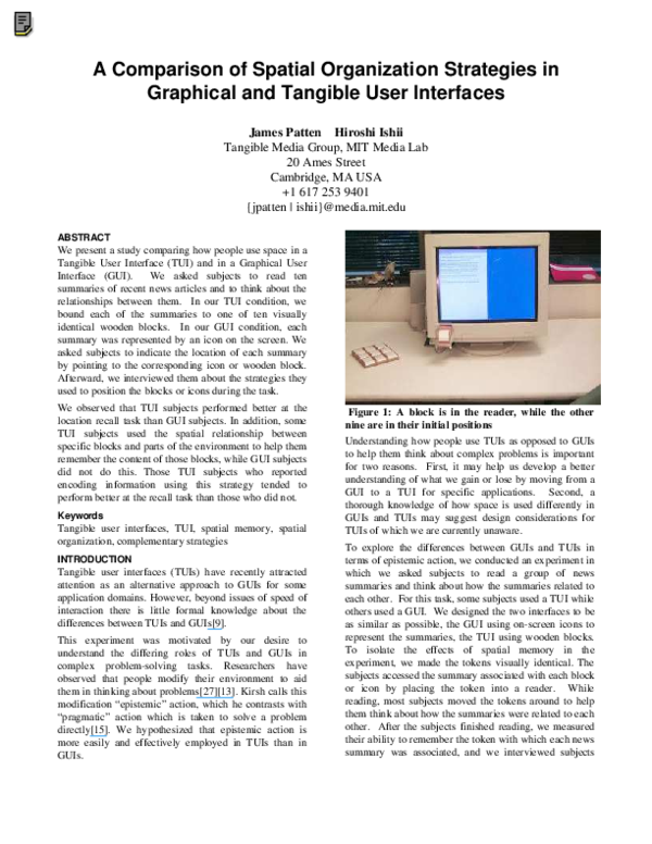 (PDF) A comparison of spatial organization strategies in graphical and tangible user interfaces