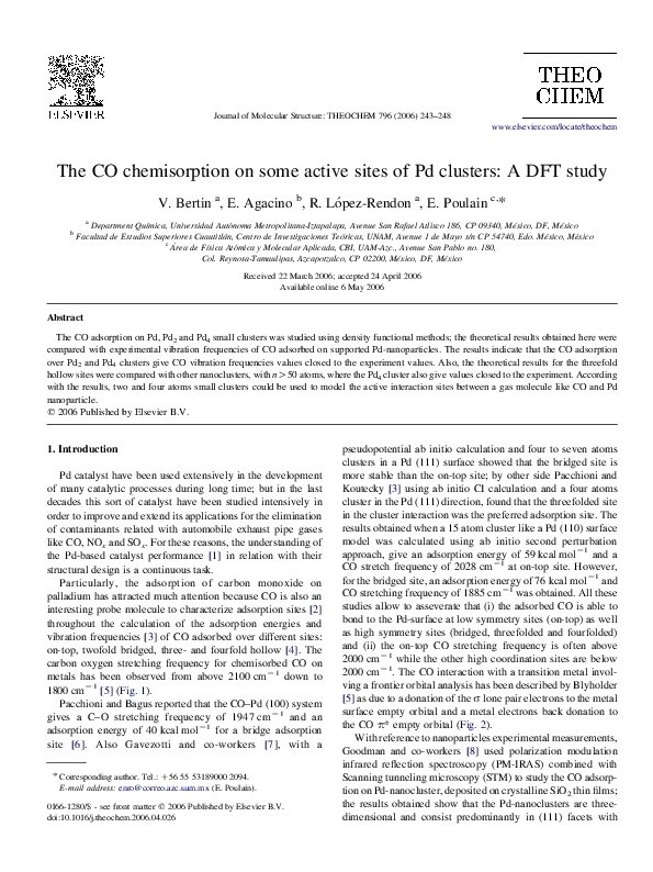 (PDF) The CO chemisorption on some active sites of Pd clusters: A DFT study